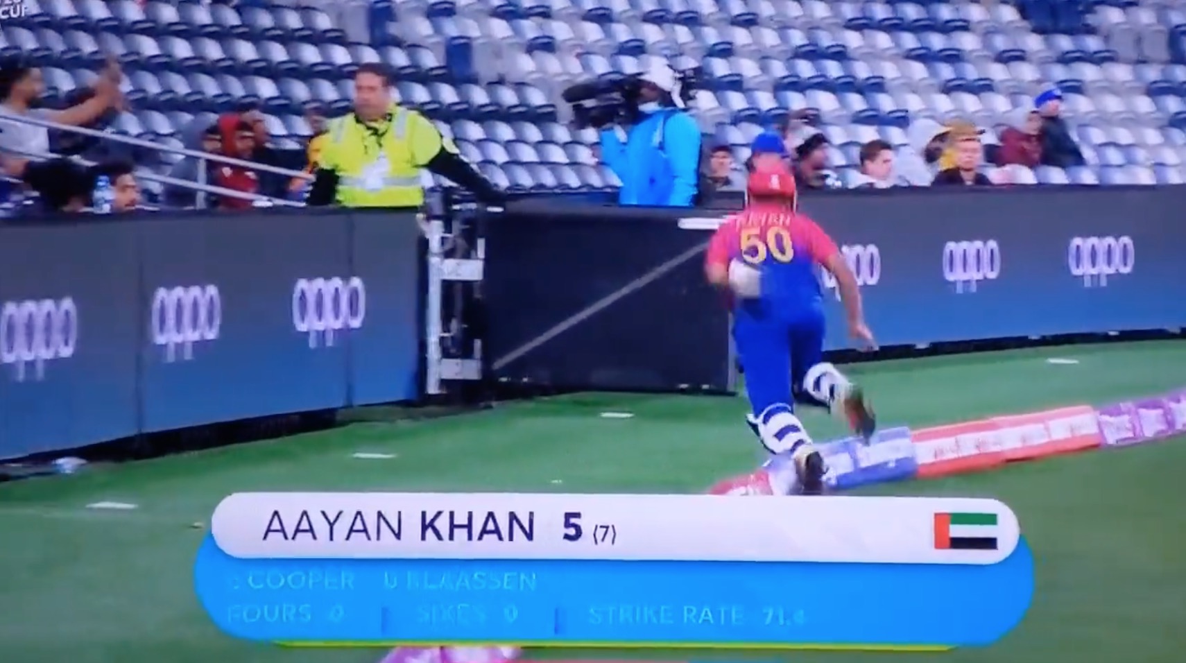 Watch: UAE batsman tripped up